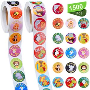 3 rolls motivational stickers for kids, 1500 pieces teacher reward stickers school supplies for children, incentive cute sticker potty training stickers for school home, 24 designs (vivid style)