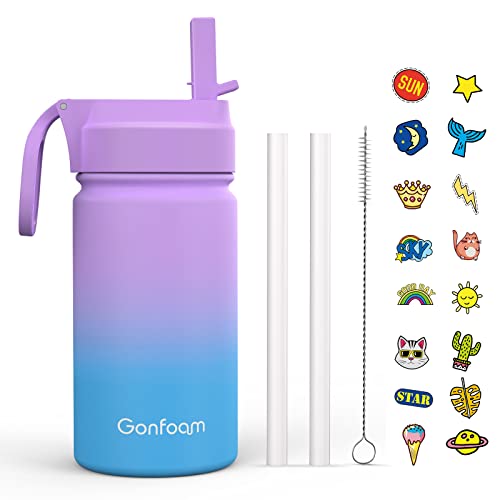 Kids Water Bottle, 12oz Water Bottles Kids with Straw and Stickers, Stainless Steel Vacuum Double Wall Insulated cup, Kids Water Bottle for School, Gifts for Girls(Purple and Blue)