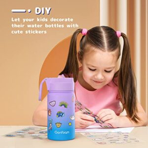 Kids Water Bottle, 12oz Water Bottles Kids with Straw and Stickers, Stainless Steel Vacuum Double Wall Insulated cup, Kids Water Bottle for School, Gifts for Girls(Purple and Blue)