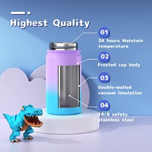 Kids Water Bottle, 12oz Water Bottles Kids with Straw and Stickers, Stainless Steel Vacuum Double Wall Insulated cup, Kids Water Bottle for School, Gifts for Girls(Purple and Blue)