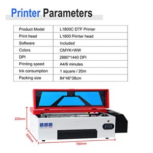 DTF L1800 Transfer Printer with Roll Feeder, Direct to Film Print Preheating A3 DTF Printer for DIY Print T-Shirts, Hoodie, Fabrics (A3 DTF Printer + Oven)