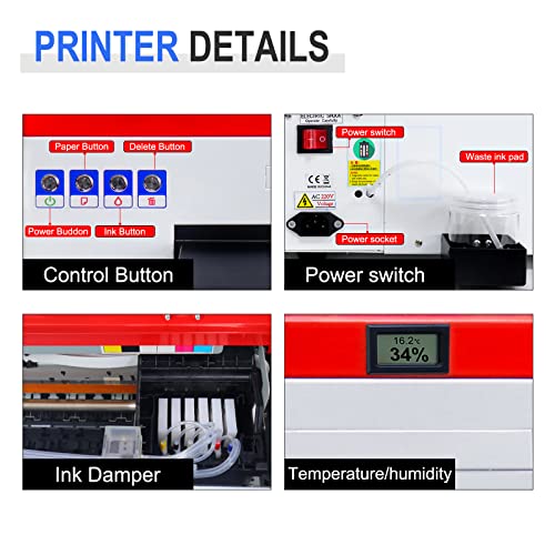 DTF L1800 Transfer Printer with Roll Feeder, Direct to Film Print Preheating A3 DTF Printer for DIY Print T-Shirts, Hoodie, Fabrics (A3 DTF Printer + Oven)