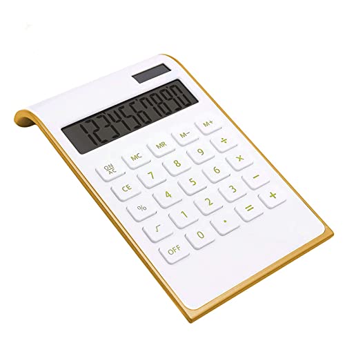 Calculator, 10 Digits Solar Battery Basic, Dual Powered Desktop Calculator, Tilted LCD Display, Inclined Design Slim Desk Calculator by Sportsvoutdoors (White)