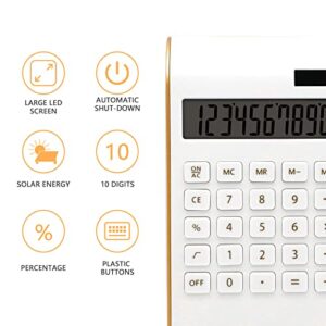 Calculator, 10 Digits Solar Battery Basic, Dual Powered Desktop Calculator, Tilted LCD Display, Inclined Design Slim Desk Calculator by Sportsvoutdoors (White)