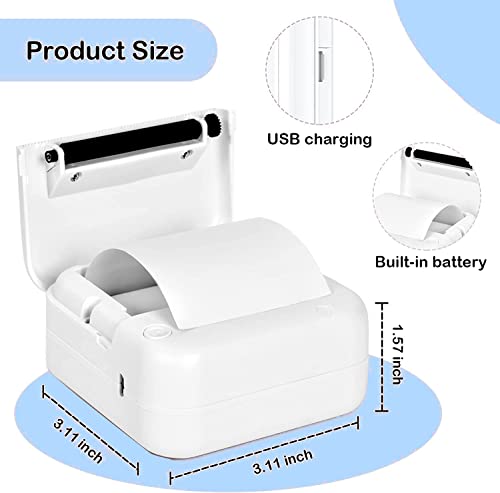 Portable Pocket Printer, Mini Bluetooth Thermal Mobile Printers with 10 Rolls Printing Paper and 5 Colored Pens Compatible with Android iOS, Inkless Printing Gift for Study Office Receipt Photo Notes