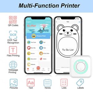 Portable Pocket Printer, Mini Bluetooth Thermal Mobile Printers with 10 Rolls Printing Paper and 5 Colored Pens Compatible with Android iOS, Inkless Printing Gift for Study Office Receipt Photo Notes