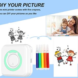 Portable Pocket Printer, Mini Bluetooth Thermal Mobile Printers with 10 Rolls Printing Paper and 5 Colored Pens Compatible with Android iOS, Inkless Printing Gift for Study Office Receipt Photo Notes