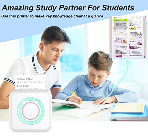 Portable Pocket Printer, Mini Bluetooth Thermal Mobile Printers with 10 Rolls Printing Paper and 5 Colored Pens Compatible with Android iOS, Inkless Printing Gift for Study Office Receipt Photo Notes