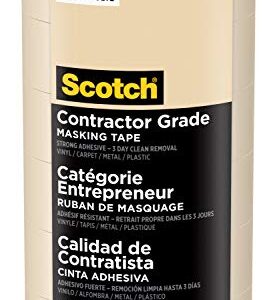 Scotch Contractor Grade Masking Tape, Tan, Tape for General Use, Multi-Surface Adhesive Tape, 1.41 Inches x 60.1 Yards, 6 Rolls