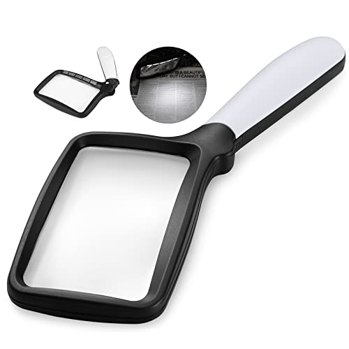 Magnifying Glass with Light, Folding Handheld 3X Large Rectangle Lighted Magnifier with Dimmable LED for Macular Degeneration Seniors Reading Newspaper, Books, Lighted Gift for Low Visions