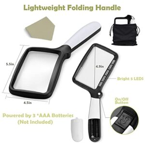 Magnifying Glass with Light, Folding Handheld 3X Large Rectangle Lighted Magnifier with Dimmable LED for Macular Degeneration Seniors Reading Newspaper, Books, Lighted Gift for Low Visions