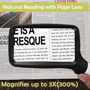 Magnifying Glass with Light, Folding Handheld 3X Large Rectangle Lighted Magnifier with Dimmable LED for Macular Degeneration Seniors Reading Newspaper, Books, Lighted Gift for Low Visions