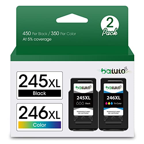 batuto Remanufactured Inkjet Replacement for Canon PG-245XL CL-246XL 245 246 XL (1 Black, 1 Tri-Color) for Pixma MX492 MX490 MG2520 MG2920 MG2420 MG2522 MG2922 MG2525 MG3022 MG3020 IP2820