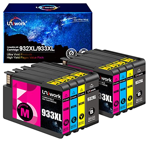 Uniwork Compatible 932XL 933XL Ink Cartridge Replacement for HP 932XL 933XL 932 933 Compatible with Officejet 6600 6700 6100 7612 7610 7110 Printers (2 Black 2 Cyan 2 Magenta 2 Yellow)