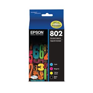 epson t802 durabrite ultra -ink standard capacity black & color -cartridge combo pack (t802120-bcs) for select epson workforce pro printers