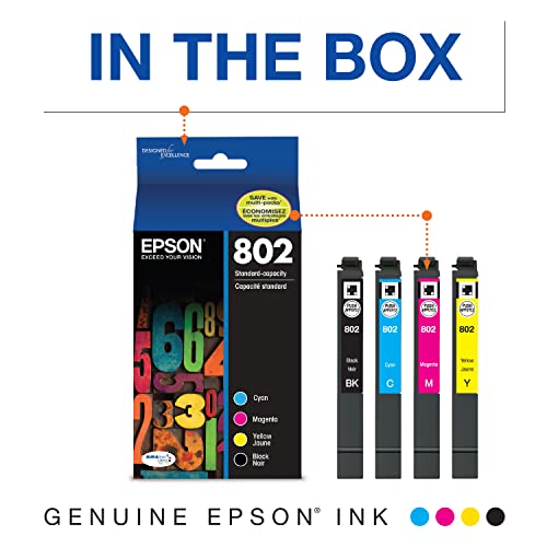 EPSON T802 DURABrite Ultra -Ink Standard Capacity Black & Color -Cartridge Combo Pack (T802120-BCS) for select Epson WorkForce Pro Printers