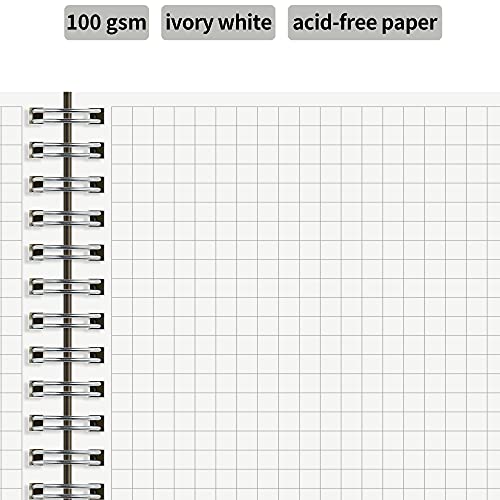 HULYTRAAT Large Graph Ruled Wirebound Spiral Notebook, 8.5 x 11 Inches, 5mm Grid (2 sq/cm) Paper Pad, Premium 100gsm Ivory White Acid-Free Paper, 128 Squared/Grid Pages per Book (Pack of 2)