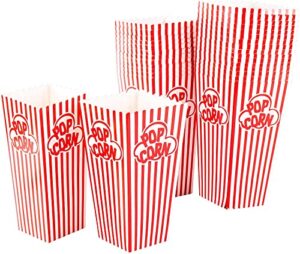 gsm brands popcorn containers boxes (100 pack) – striped white and red paper – for home movie theater