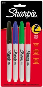 “sharpie fine point permanent markers 4/pkg-red, blue, black, green”