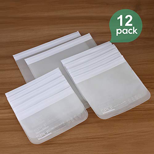 SPLF 12 Pack Dishwasher Safe Reusable Storage Bags (5 Sandwich Bags, 5 Snack Bags, 2 Gallon Bags), BPA Free Freezer Safe Leakproof Silicone and Plastic Free Lunch Bags Food Storage