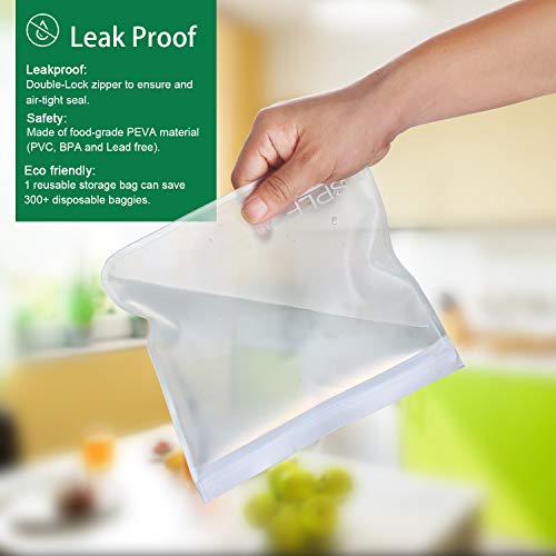 SPLF 12 Pack Dishwasher Safe Reusable Storage Bags (5 Sandwich Bags, 5 Snack Bags, 2 Gallon Bags), BPA Free Freezer Safe Leakproof Silicone and Plastic Free Lunch Bags Food Storage