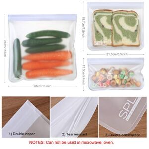 SPLF 12 Pack Dishwasher Safe Reusable Storage Bags (5 Sandwich Bags, 5 Snack Bags, 2 Gallon Bags), BPA Free Freezer Safe Leakproof Silicone and Plastic Free Lunch Bags Food Storage