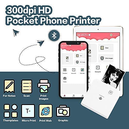 Phomemo M02 Pro Mini Thermal Printer- Bluetooth Photo Printer with 3 Rolls Transparent Sticker Paper, Compatible with iOS + Android for Plan Journal, Study Notes, Art Creation, Work, Gift, White