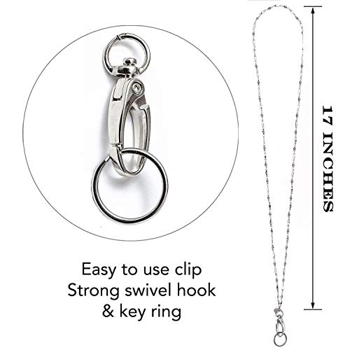 Stainless Steel Chain Women's Lanyard, Stronger, Made in USA, Badge Holder 34 inches, - Stainless Steel - Non Breakaway