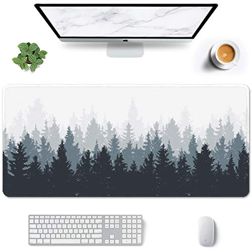 Auhoahsil Large Mouse Pad, Full Desk XXL Extended Gaming Mouse Pad 35" X 15", Waterproof Desk Mat with Stitched Edge, Non-Slip Laptop Computer Keyboard Mousepad for Office & Home, Misty Forest Design