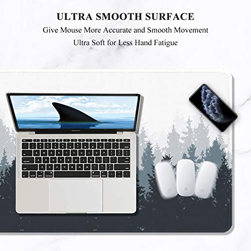 Auhoahsil Large Mouse Pad, Full Desk XXL Extended Gaming Mouse Pad 35" X 15", Waterproof Desk Mat with Stitched Edge, Non-Slip Laptop Computer Keyboard Mousepad for Office & Home, Misty Forest Design