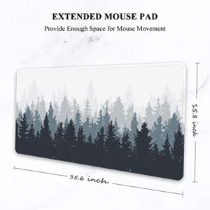 Auhoahsil Large Mouse Pad, Full Desk XXL Extended Gaming Mouse Pad 35" X 15", Waterproof Desk Mat with Stitched Edge, Non-Slip Laptop Computer Keyboard Mousepad for Office & Home, Misty Forest Design