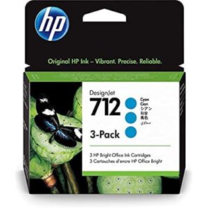 hp 712 cyan 29-ml 3-pack genuine ink cartridges (3ed77a) for designjet t650, t630, t230, t210 & studio plotter printers