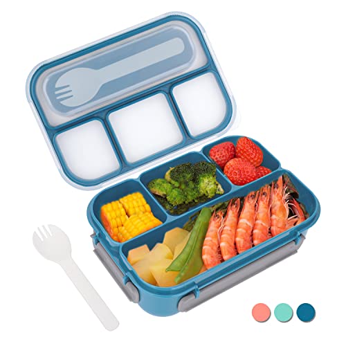 Bento Box,Bento Box Adult Lunch Box, Lunch Box Containers for Toddler/Kids/Adults, 1300ml-4 Compartments&Fork, Leak-Proof, Microwave/Dishwasher/Freezer Safe, Bpa-Free(Blue)