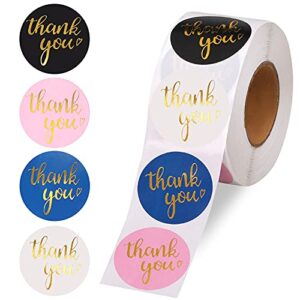 800pcs thank you stickers 1.5″, 4-color thank you stickers roll, thank you for small business adhesive sticker labels, round stickers for business, birthdays, weddings, giveaways, party