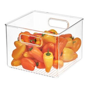 idesign recycled plastic pantry and kitchen storage, freezer and fridge organizer bin with easy grip handles – 8” x 8” x 6”, clear