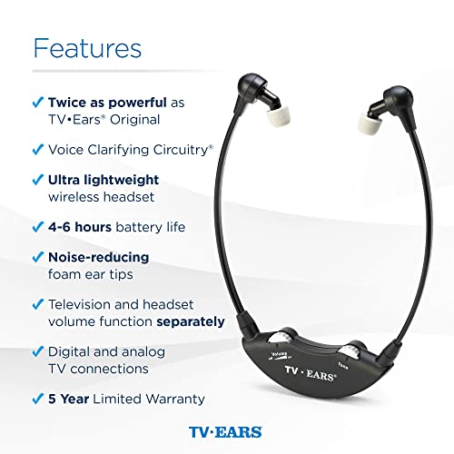 TV Ears Dual Digital Wireless Headset System - Use 2 Headsets at same time w/ Different Volume, Supports All TVs, Ideal for Seniors & Hearing Impaired, Infrared, Plug N' Play - Dr Recommended - 11841