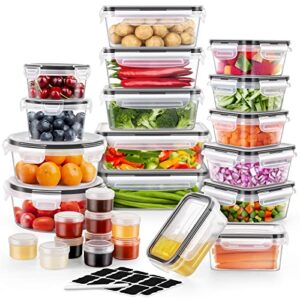 52 pcs food storage containers with lids by me.fan, airtight plastic food containers for pantry & kitchen storage organization(26 containers + 26 lids) lunch containers, meal prep containers with labels & marker