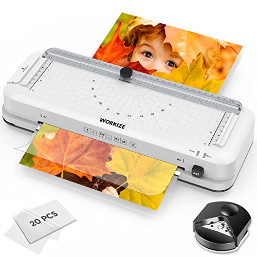 Laminator Machine with Laminating Sheets 20 Pouches, WORKIZE 9-Inch Thermal Laminator, Personal 5-in-1 A4 Desktop Laminating Machine Built-in Paper Trimmer Hole Puncher and Corner Rounder