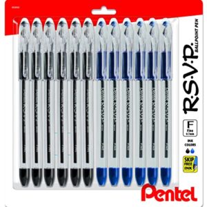 Pentel RSVP Pens Fine Point - Ballpoint - 0.7 mm - 12 Pack Of 6 Black & 6 Blue Ink Pens