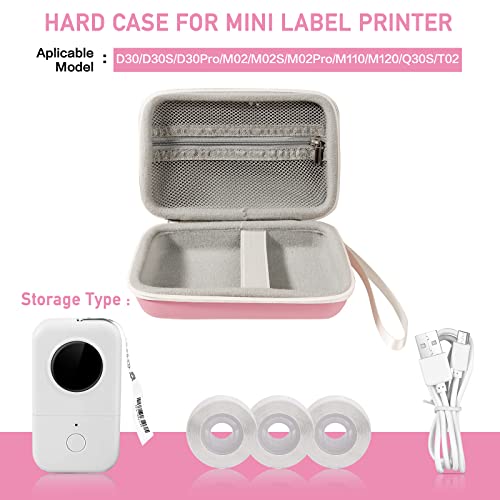 Mini Label Maker Storage Holder Box for Phomemo D30/D35, JADENS D11, Memoking, COLORWING, and SUPVAN with Tape Paper Roll & USB Cable (Box Only) (Pink)