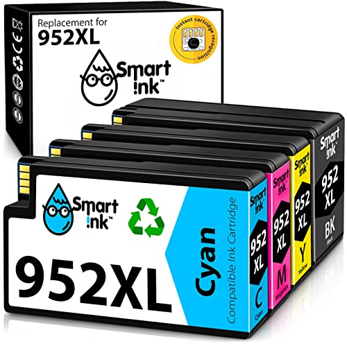 Smart Ink Compatible Ink Cartridge Replacement for HP 952XL 952 XL (4 Combo Pack) to use with OfficeJet Pro 8710 8720 7740 8210 8715 7720 8702 8725 8740 8730 8700 8200 (Black, Cyan, Magenta, Yellow)