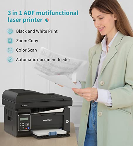 Pantum M6552NW All in One Laser Printer Scanner Copier with Auto Document Feeder, Wireless Multifunction Black and White Laser Printer, Black