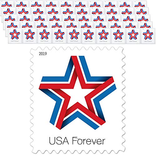 Star Ribbon Strip of 50 Forever First Class Postage Stamps Celebration Patriotic (50 Stamps)