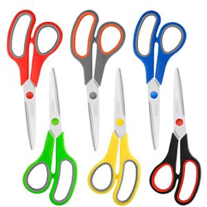 scissors bulk 6-pack, all purpose scissors stainless steel sharp scissors for office home general use craft supplies, high/middle school classroom class older kids scissor set, right / left handed