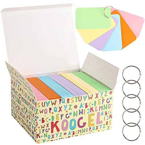 Koogel 480 Pcs Colored Index Cards, 3 x 5 Inch Study Cards Colored Notecards on Ring Flash Cards for School Learning Memory Recipe Cards Game Card