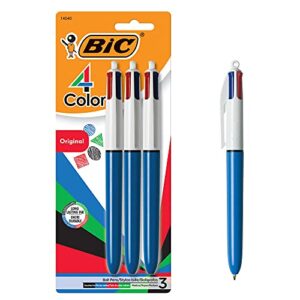 bic 4-color ballpoint pens, medium point (1.0mm), 4 colors in 1 set of multicolored pens, 3-count pack of pens for journaling and organizing (mmp31-ast)