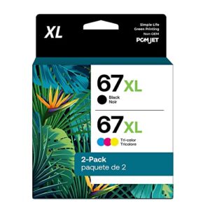 pcmjet remanufactured 67xl ink cartridges combo pack replacement for 67 xl for hp envy 6055e 6055 6052 6075 envy pro 6455e 6455 6475 6452 6458 deskjet 4155 2755e 2755 4052 (1 black, 1 tri-color)