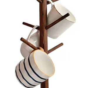 Dorhors Mug Holder Tree,Coffee Mug Rack,Coffee Cup Holder with 6 Hooks,Wood Coffee Mug Holder for Counter,Coffee Bar Accessories and Decor,Coffee Organizer Station(Brown)