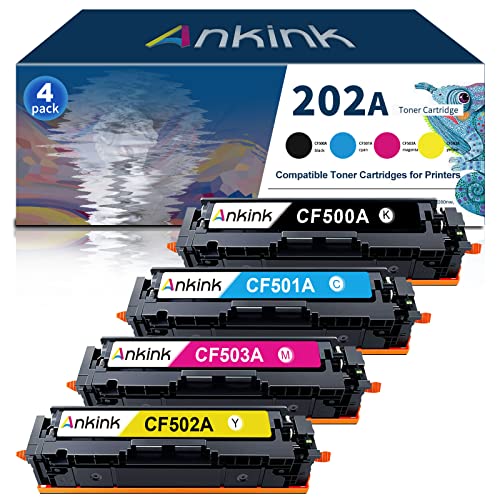 Ankink 202A Replacement for HP 202A Toner Cartridges for Color Laserjet Pro MFP M281fdw M281cdw M254dw M281fdn M254dn M254nw M281 M254 Printer (Black Cyan Yellow Magenta 4 Pack) 202 CF500A 202X HP202a