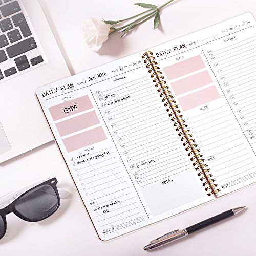 Daily Planner Hourly Schedules Appointment Planner Undated with To-Do List,Meals,Notes 10"X7.3",Flexible Cover ,Twin-Wire Binding